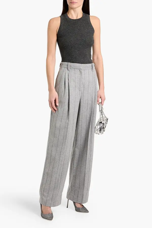 Brunello Cucinelli Pleated Pinstriped Wool-blend Wide-leg Pants