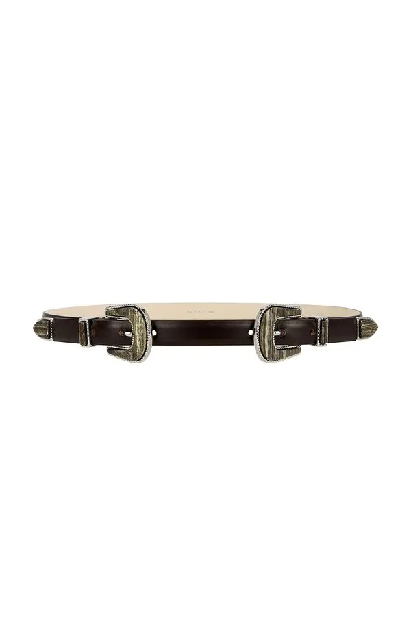 DEHANCHE Travertine Double Buckle Belt - Deep Brown  Onyx Inlay  & Silver