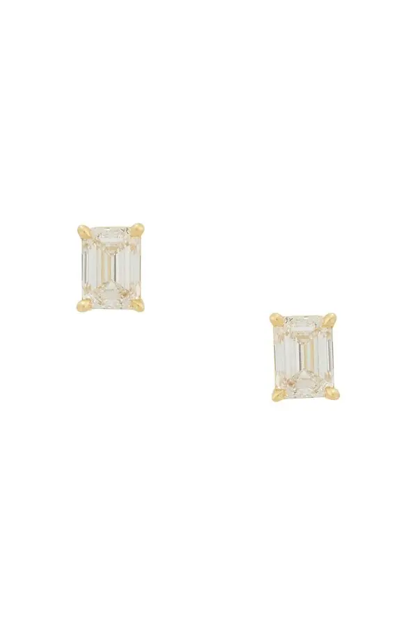 AZLEE Allure Emerald Cut Diamond Stud Earrings - 18k Yellow Gold