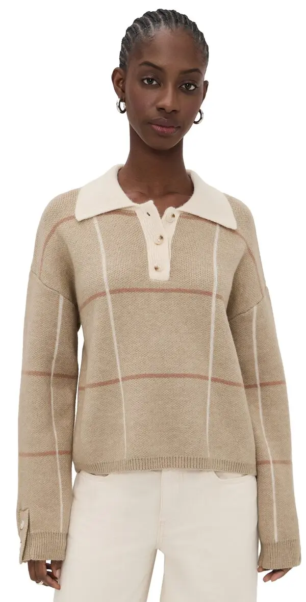 LITTLE LIES Checked Polo Sweater - Beige
