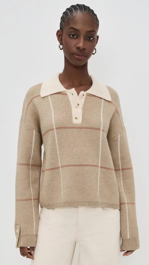LITTLE LIES Checked Polo Sweater - Beige