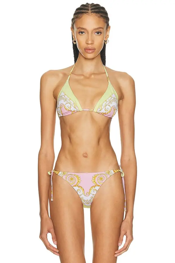 Versace Tie Bikini Top - Pale Yellow & Rose Quartz