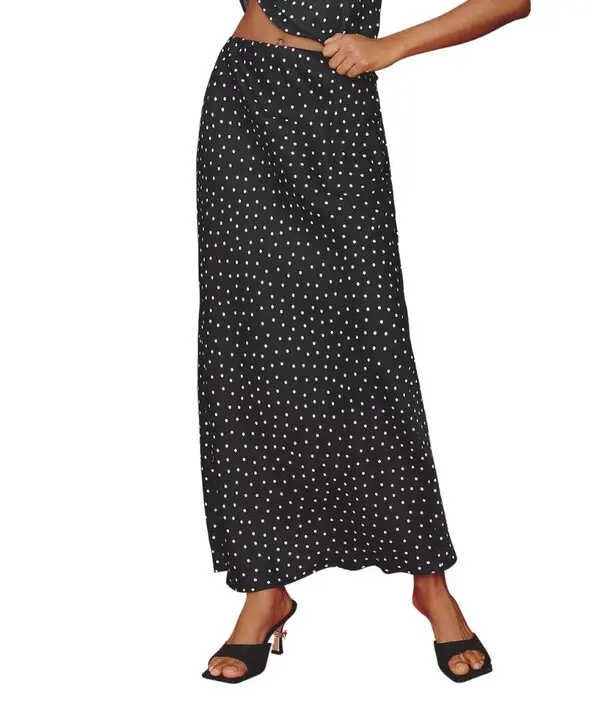Anthropologie Tilda Maxi Slip Skirt - Black Dot