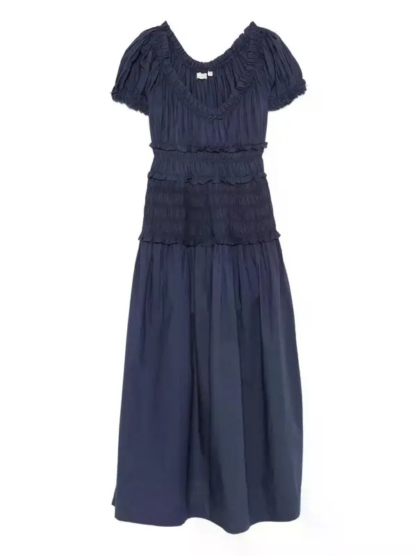 DÔEN Leanne Ruffled Midi Dress - Blue
