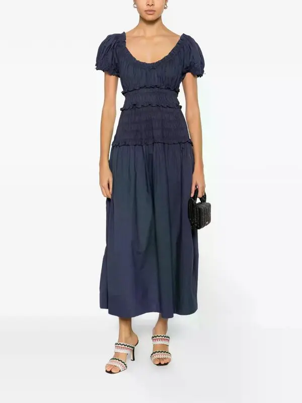 DÔEN Leanne Ruffled Midi Dress - Blue