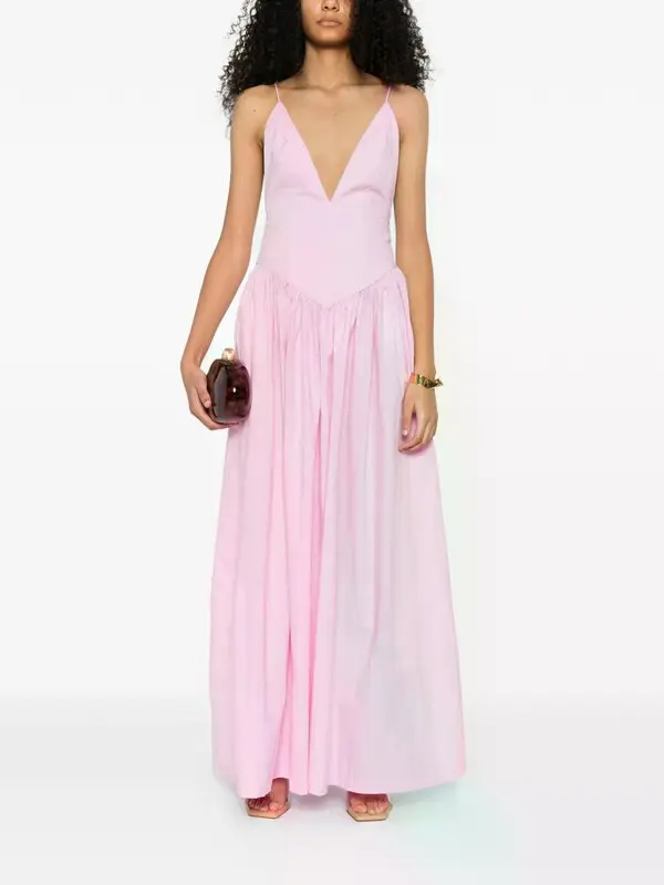 ADRIANA DEGREAS V-neck Straps Maxi Dress - Pink