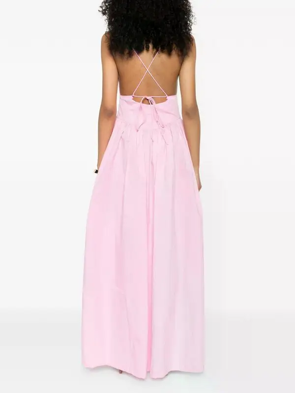ADRIANA DEGREAS V-neck Straps Maxi Dress - Pink