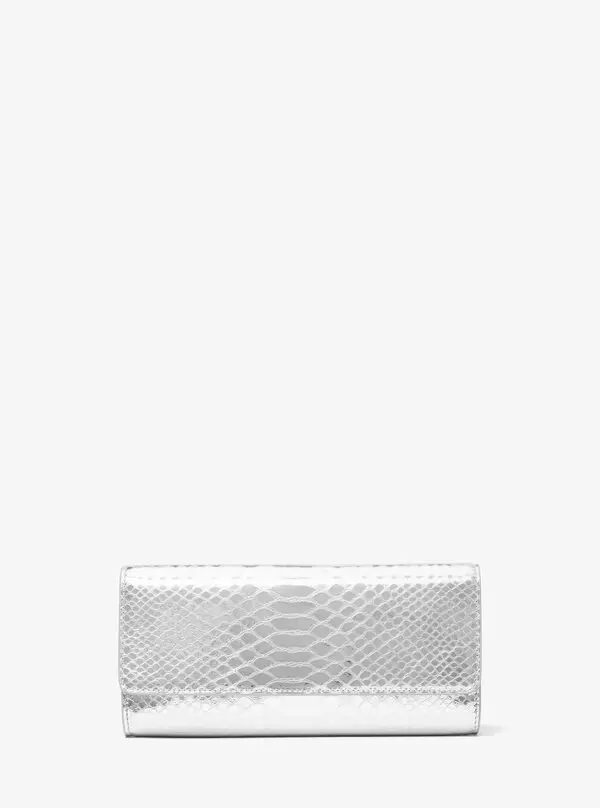 Michael Kors Cate Metallic Snake Embossed Leather Clutch