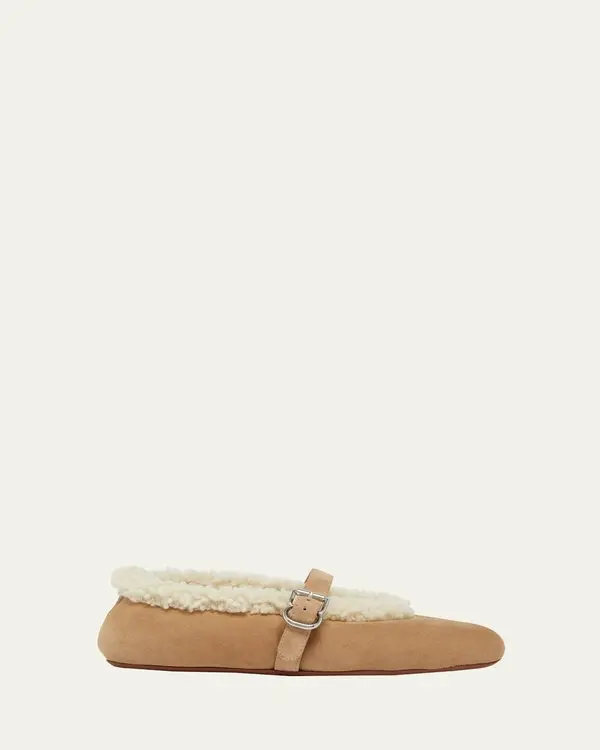 Alaïa Merino Suede Shearling Ballerina Flats