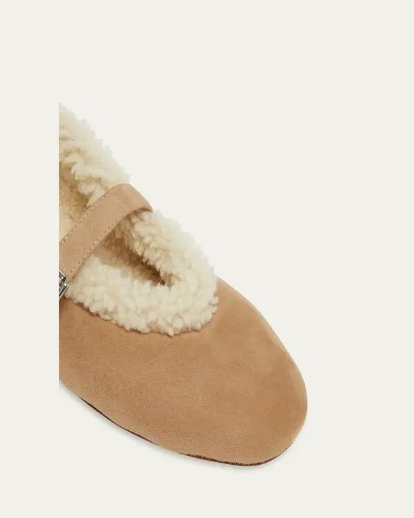 Alaïa Merino Suede Shearling Ballerina Flats