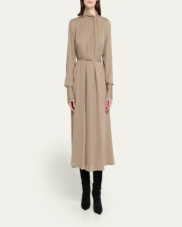 TOM FORD Washed Silk Georgette Belted Midi Dress - Desert