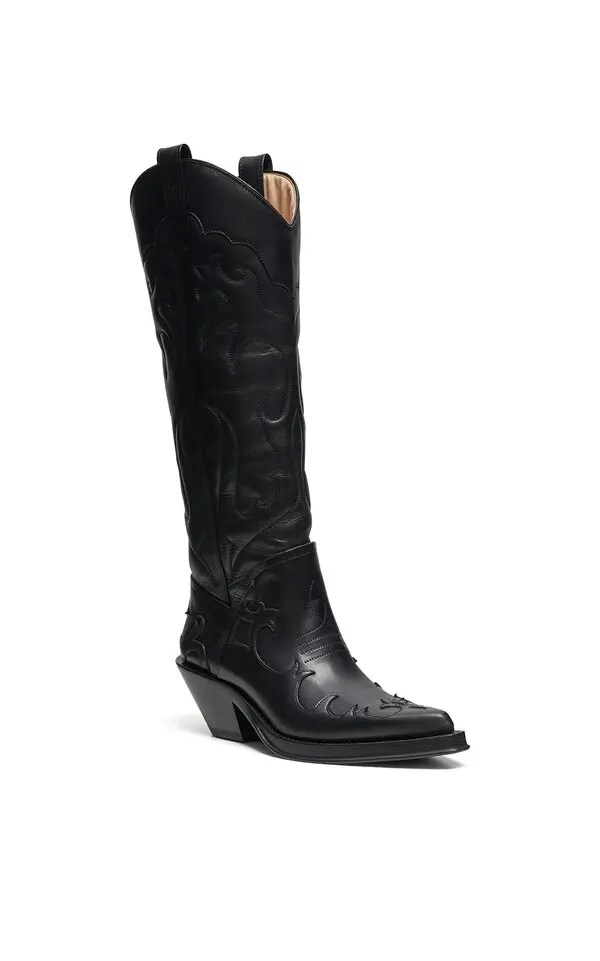 Gabriela Hearst Capitana Leather Cowboy Boots - Black