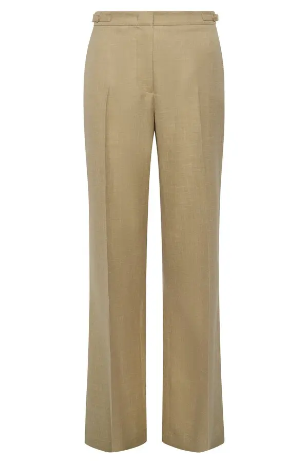 Gabriela Hearst Virgin Wool Silk Linen Flare Trousers - Hay