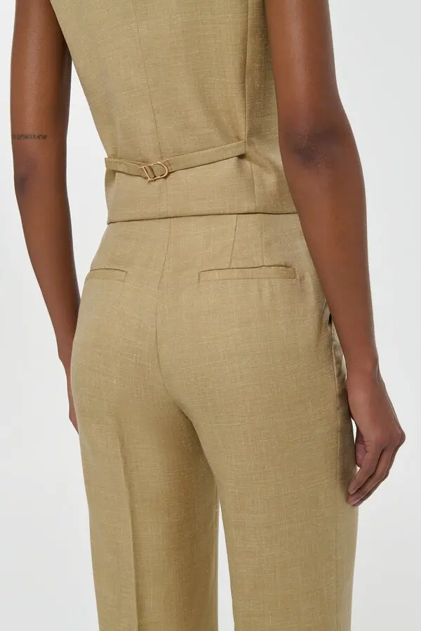 Gabriela Hearst Virgin Wool Silk Linen Flare Trousers - Hay