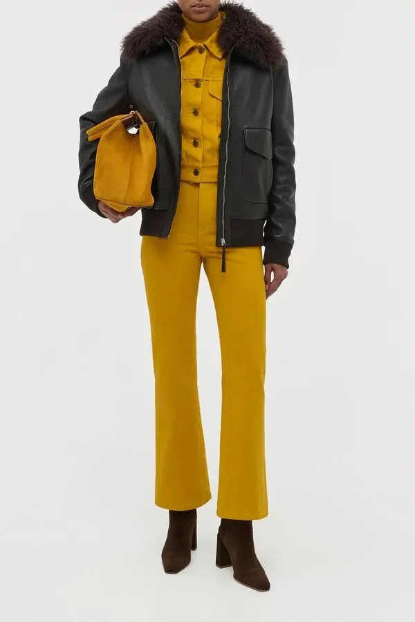 Gabriela Hearst Grant Textured Leather Bomber Jacket With Shearling Collar