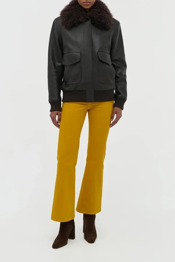 Gabriela Hearst Grant Textured Leather Bomber Jacket With Shearling Collar