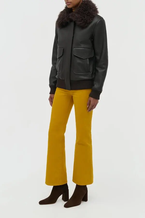 Gabriela Hearst Grant Textured Leather Bomber Jacket With Shearling Collar