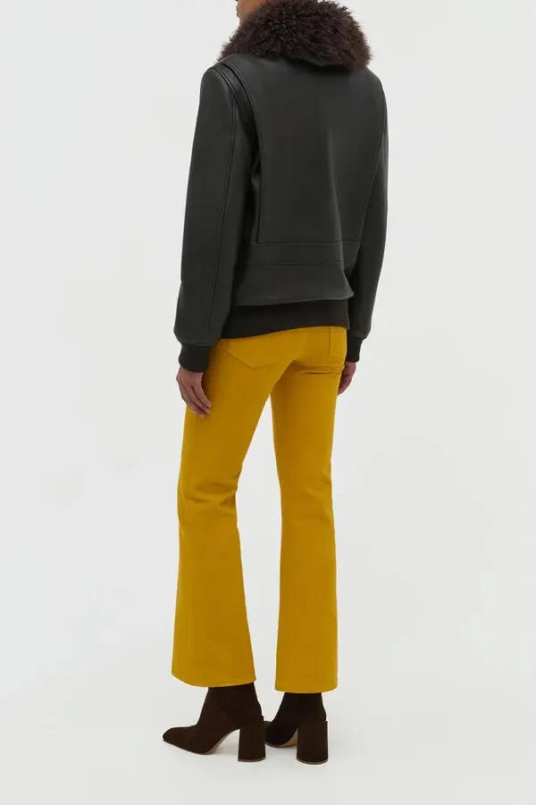 Gabriela Hearst Grant Textured Leather Bomber Jacket With Shearling Collar