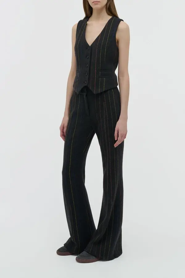 Gabriela Hearst Coleridge Pinstripe Wool Cashmere Vest - Charcoal Multi