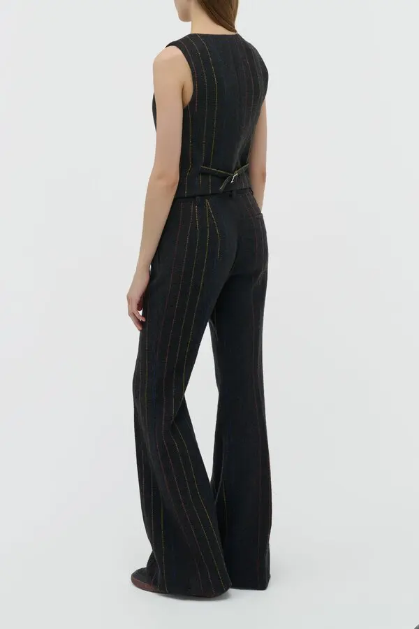 Gabriela Hearst Coleridge Pinstripe Wool Cashmere Vest - Charcoal Multi