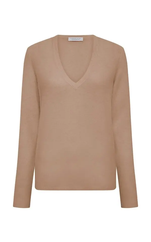 Gabriela Hearst Vesper Brushed Cashmere V-neck Sweater - Camel