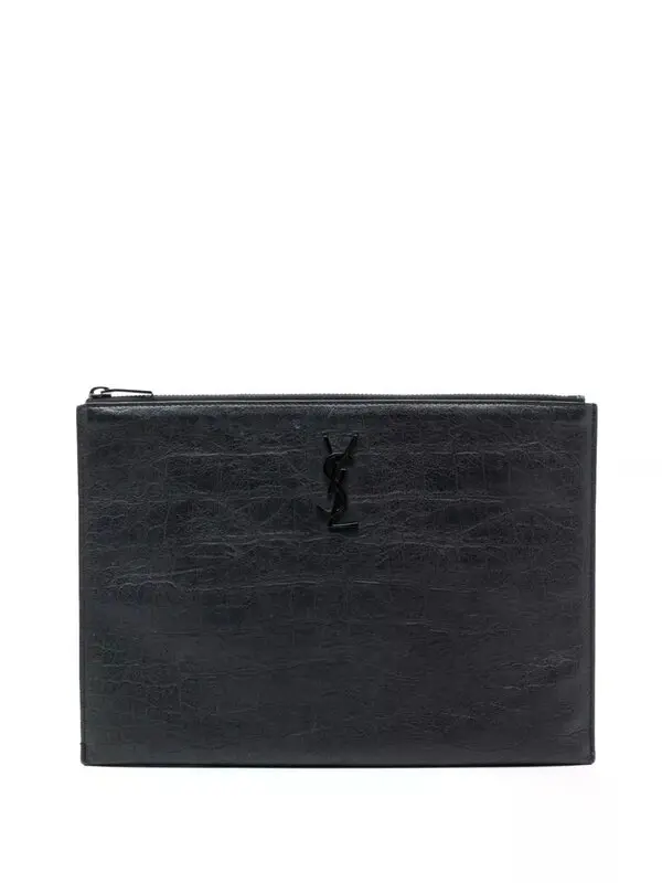 Saint Laurent 2020 Croc Embossed Leather Monogram Clutch Bag