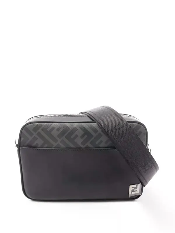 Fendi Leather And Coated Canvas Ff Squared Camera Crossbody Bag - Black