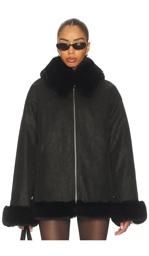 LOVERS AND FRIENDS Faux Leather Jacket With Faux Fur Trim