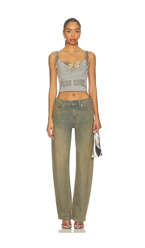 MARRKNULL Printed Pleated Corset Top - Grey