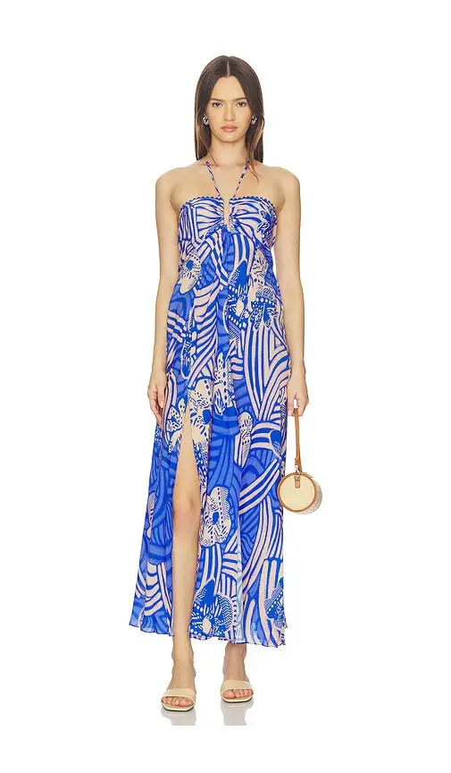 Poupette St Barth Carla Long Dress In Blue - Blue Japonism