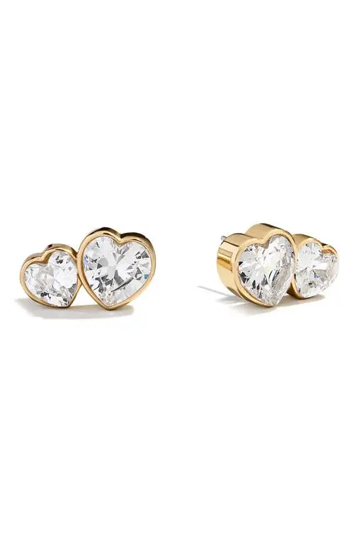 Baublebar Kali Double Heart Stud Earrings - Clear/gold