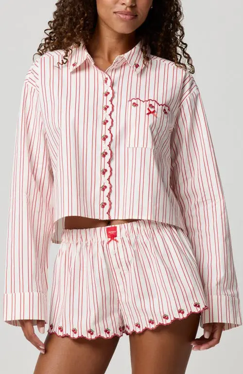 FLORENCE BY MILLS Cherry Stripe Crop Button-up Shirt
