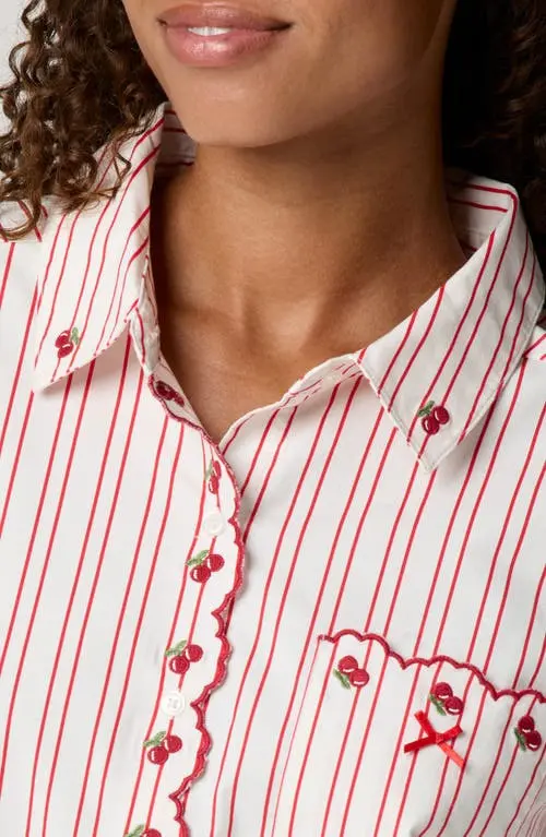 FLORENCE BY MILLS Cherry Stripe Crop Button-up Shirt
