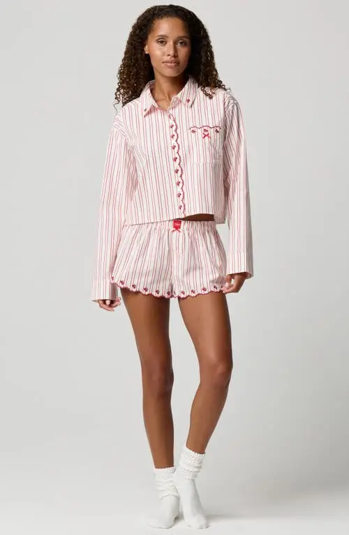 FLORENCE BY MILLS Cherry Stripe Crop Button-up Shirt