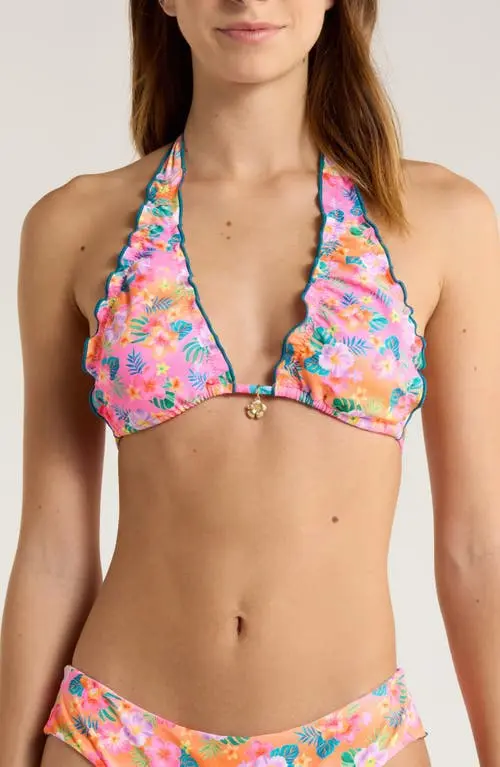 KULANI KINIS Lettuce Trim Halter Bikini Top - Summer Glow