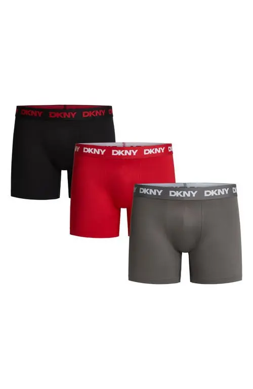Dkny 3-pack Soft Touch Boxer Briefs - Black/red/charcoal
