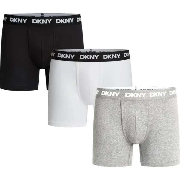Dkny 3-pack Stretch Cotton Boxer Briefs - Black/bright White/grey Hthr