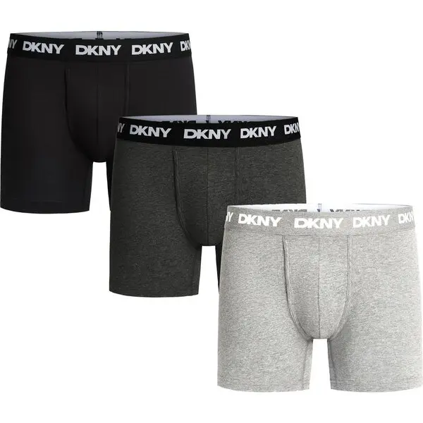 Dkny 3-pack Stretch Cotton Boxer Briefs - Black/charcoal/grey Heather