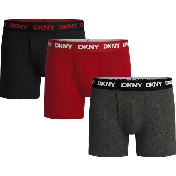Dkny 3-pack Stretch Cotton Boxer Briefs - Black/toreador/charcoal