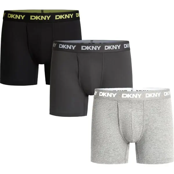 Dkny 3-pack Stretch Cotton Boxer Briefs - Jet/black Lime Punch/greyhtr