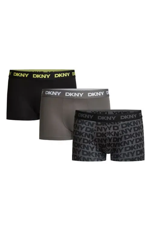 Dkny 3-pack Ultralight Microfiber Mesh Trunks - Black Lime/jet/blackjet