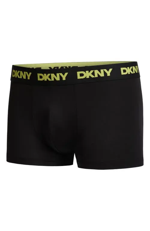 Dkny 3-pack Ultralight Microfiber Mesh Trunks - Black Lime/jet/blackjet