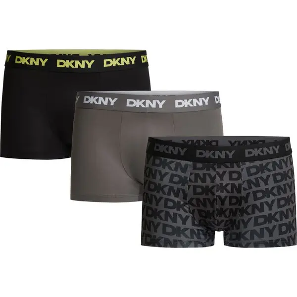 Dkny 3-pack Ultralight Microfiber Mesh Trunks - Black Lime/jet/blackjet