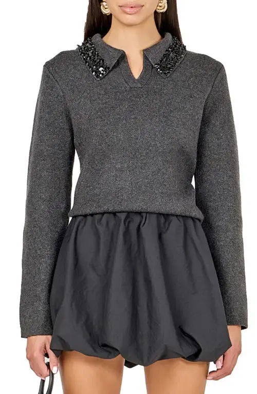 Endless Rose Jewel Trimmed Collar Sweater