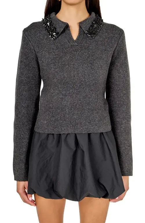 Endless Rose Jewel Trimmed Collar Sweater