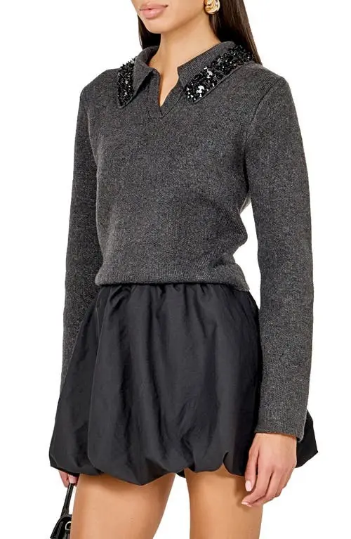 Endless Rose Jewel Trimmed Collar Sweater