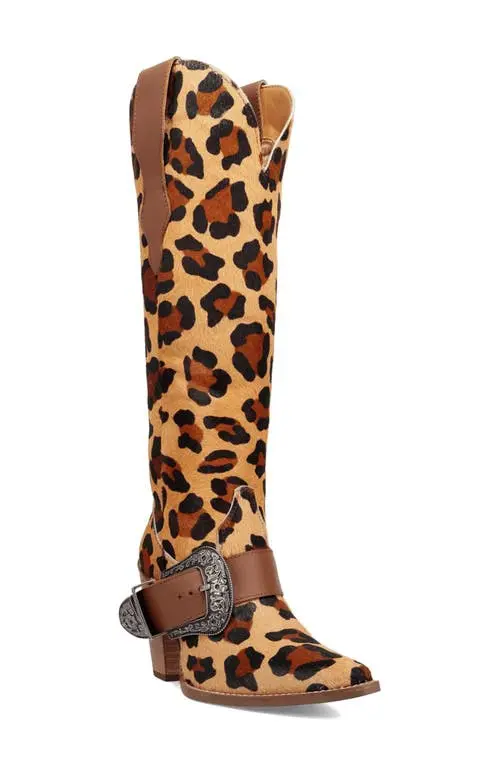 DINGO Spur Crazy Calf Hair Over-the-knee Boots - Leopard