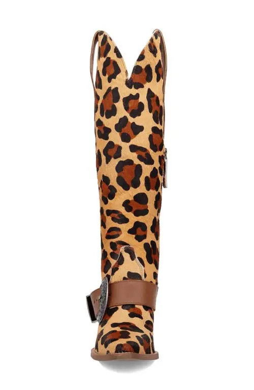 DINGO Spur Crazy Calf Hair Over-the-knee Boots - Leopard