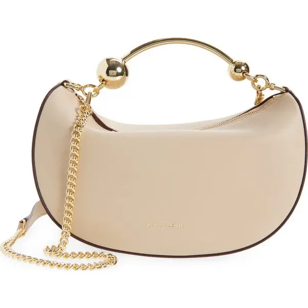 Strathberry Mini Crescent Moon Leather Shoulder Bag - Oat