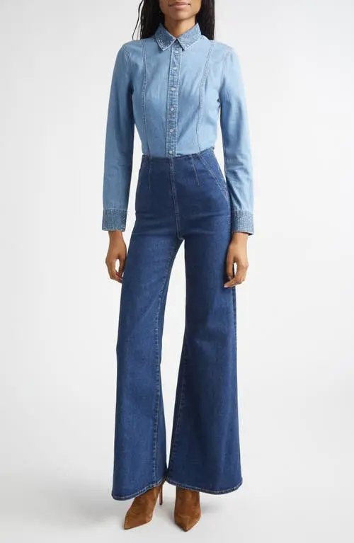 Veronica Beard Eddie Rhinestone Trim Denim Top
